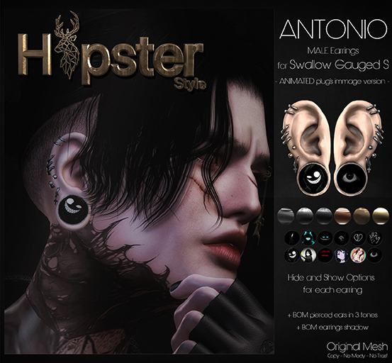 Second Life Marketplace - [Hipster Style] Antonio MALE Earrings for ...